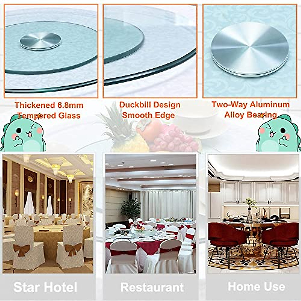 Lazy Susan Glass Turntable, Large Tabletop Rotating Tray, Transparent Round Rotating Serving Plate For Kitchen Dining Table 20/24/27/32/34/36/40/44/47 Inch Thick: 8mm (Size : 80cm/32Inch)