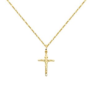 TGDJ 14k Yellow Gold Crucifix Cross Pendant with 1.6mm Figaro Chain Necklace (20.0)