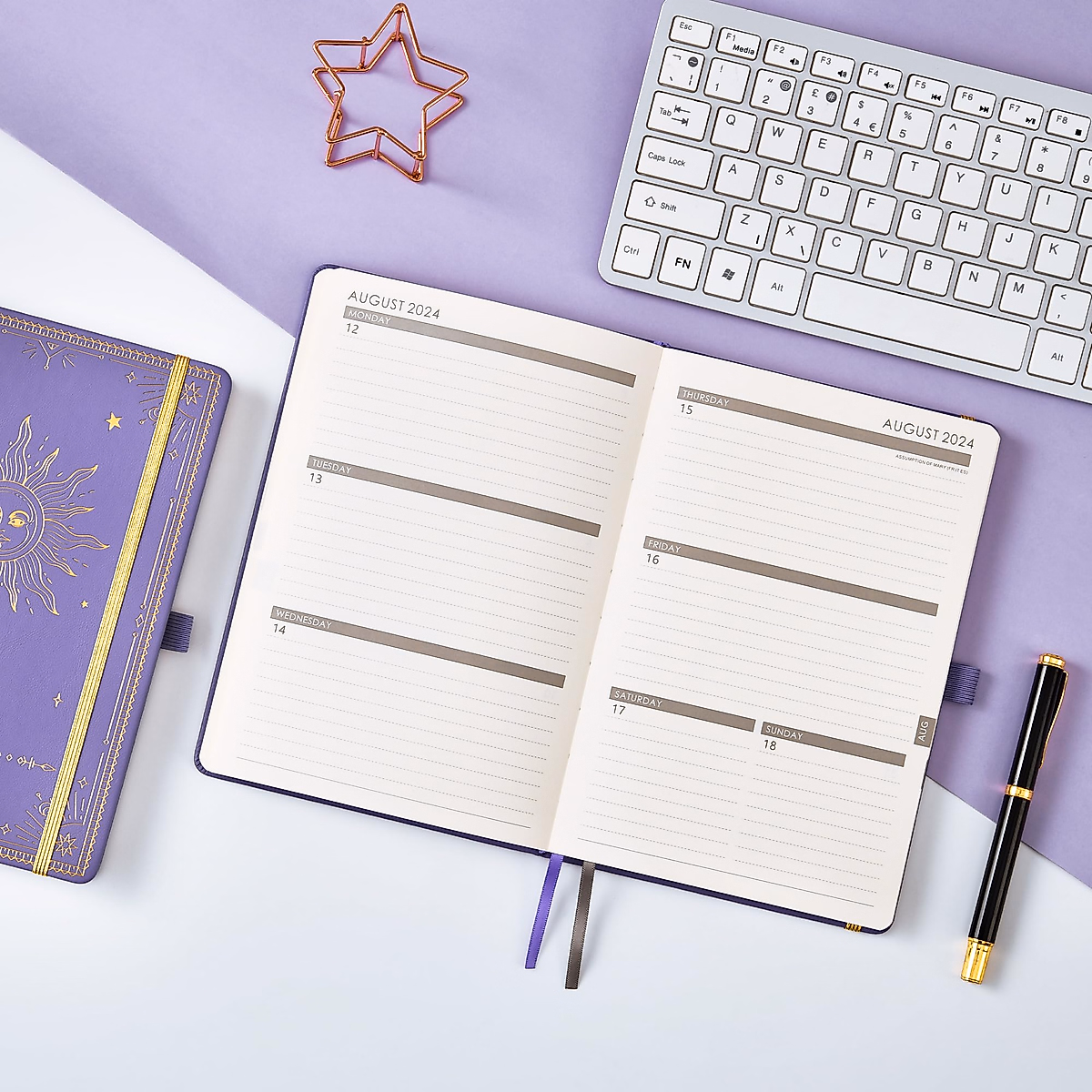 2024 Planner - 2024 Weekly Monthly Planner, Janaury 2024 - December 2024, 5.75" x 8.25", Faux Leather Planner 2024 with Back Pocket & 40 Notes Pages - Medium Purple