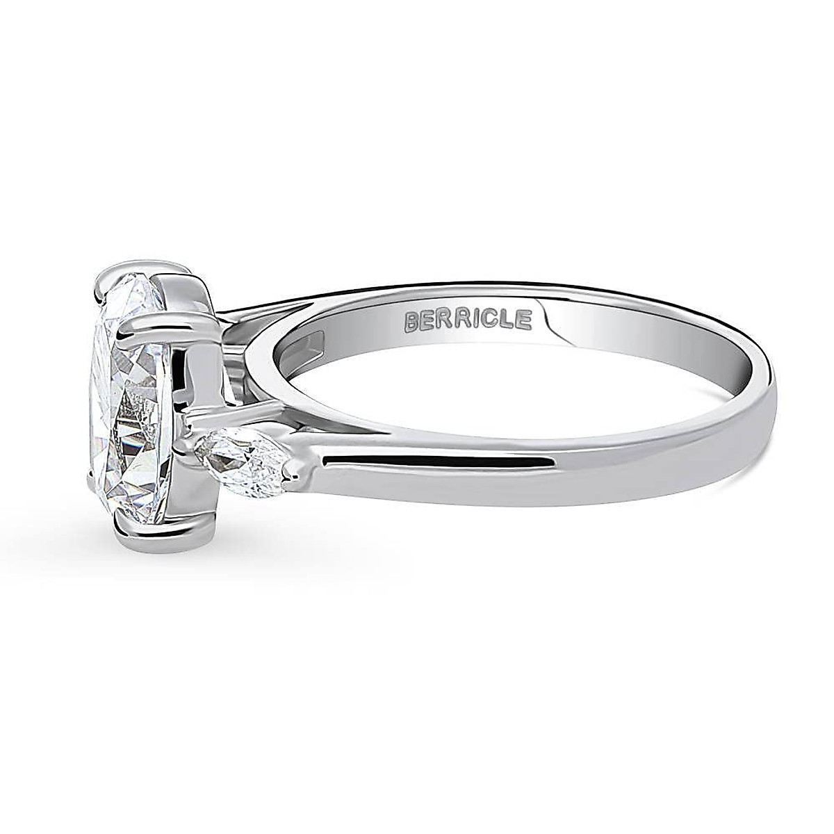 BERRICLE Sterling Silver 3-Stone Wedding Engagement Rings Oval Cut Cubic Zirconia CZ Promise Ring for Women, Rhodium Plated Size 6