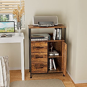 Furnulem Industrial Storage Cabinet with 3 Drawers and Door,2 Tiers Shelves Wood Floor Cabinet with Sturdy Frame for Bathroom,Entryway,Office,Kitchen