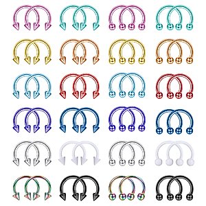 Drperfect 48Pcs 16G Surgical Steel Horseshoe Nose Septum Rings Piercing Jewelry Balls & Spikes Cartilage Helix Tragus Earring Hoop Eyebrow Lip Piercing Ring for Women Men 6mm 8mm 10mm 12mm