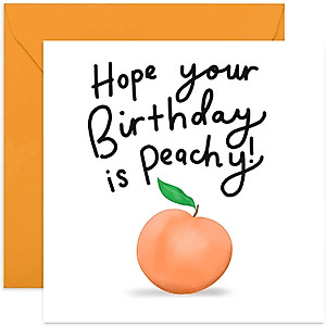 Old English Co. Peachy Birthday Card - Funny Fruit Pun Birthday Wishes for Him, Her, Them | Perfect for Friends Family, Men and Women| Blank Inside & Envelope Included