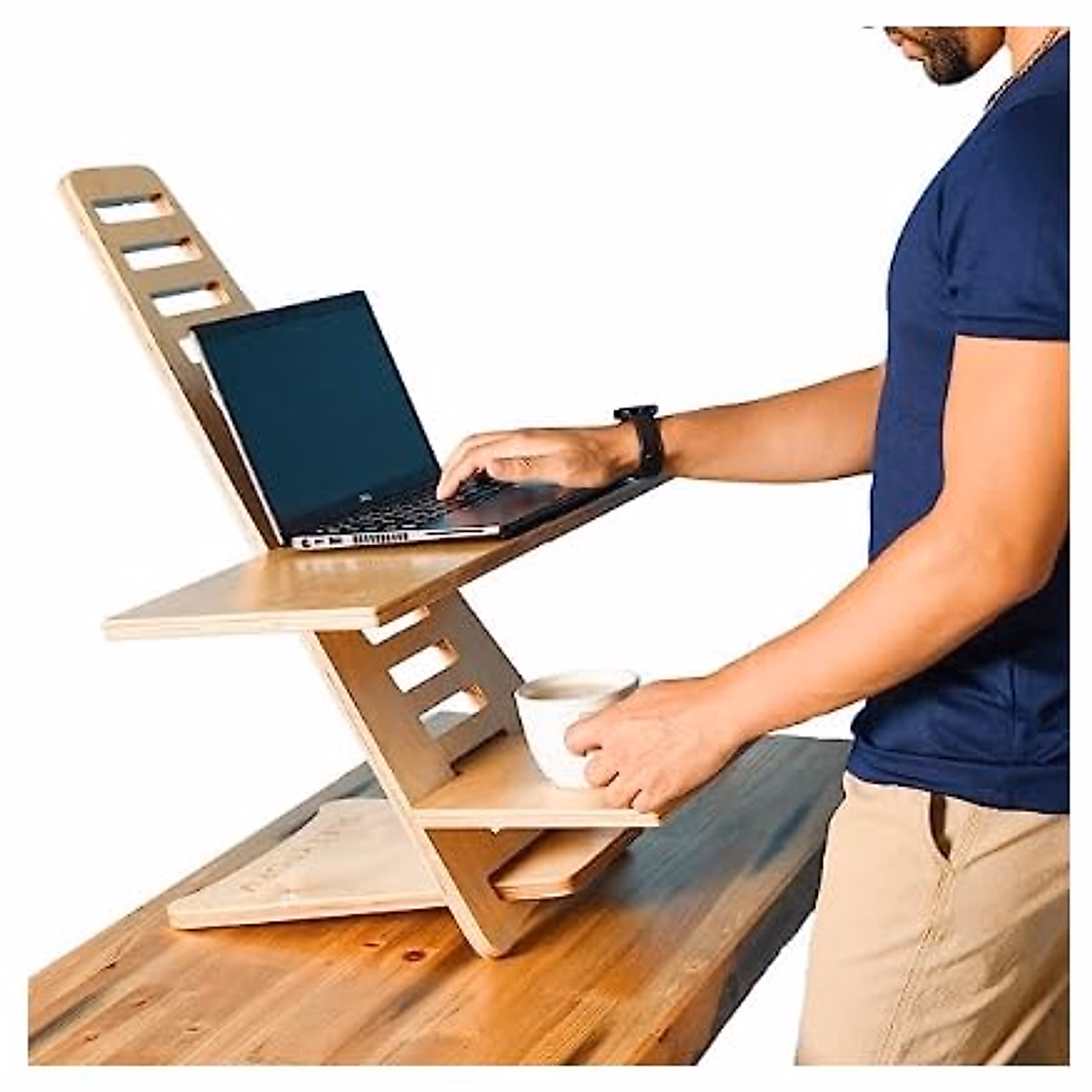 Sleekform Standing Desk Converter - Adjustable Height Sit Stand Workstation for Office and Home, Table Top Wood Portable