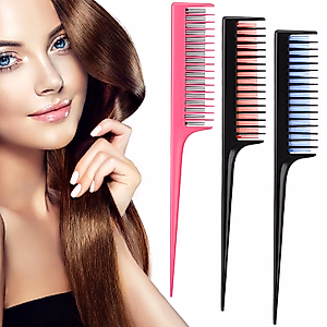Leinuosen 3 Pcs Triple Teasing Comb Rat Tail Tool Tease Layers Pintail Comb for Women Back Root Teaser Adding Volume Structure Styling(Black and Red, Black and Blue, Pink and Black)