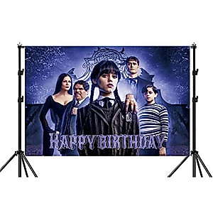 Wednesday Addams Birthday Party Decoration Cloth Wednesday Addams Party Photo Background Kids Birthday Photography Background TV Show Poster Vinyl 5x3ft