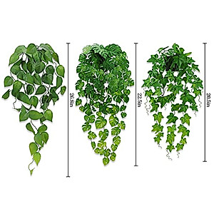 CEWOR 3 Pack Fake Hanging Plants Artificial Potted Plants Small Faux Hanging Vines in Pots for Indoor Outdoor Office Room Decor(Green)