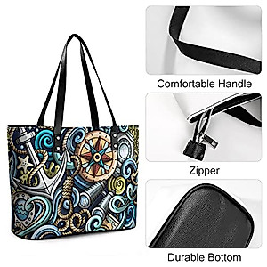 Womens Handbag Doodles Pattern Leather Tote Bag Top Handle Satchel Bags For Lady