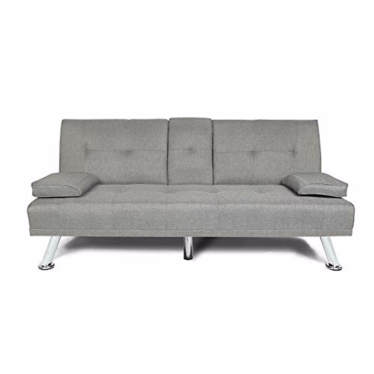 ERYE Modern Futon Loveseat Convertible Sleeper Bed for Living Room Apartment Small Space Furniture Sets with 2 Cup Holders Metal Legs,Removable Soft Pillow-Top Armrest, Sofa & Couch, Light Grey
