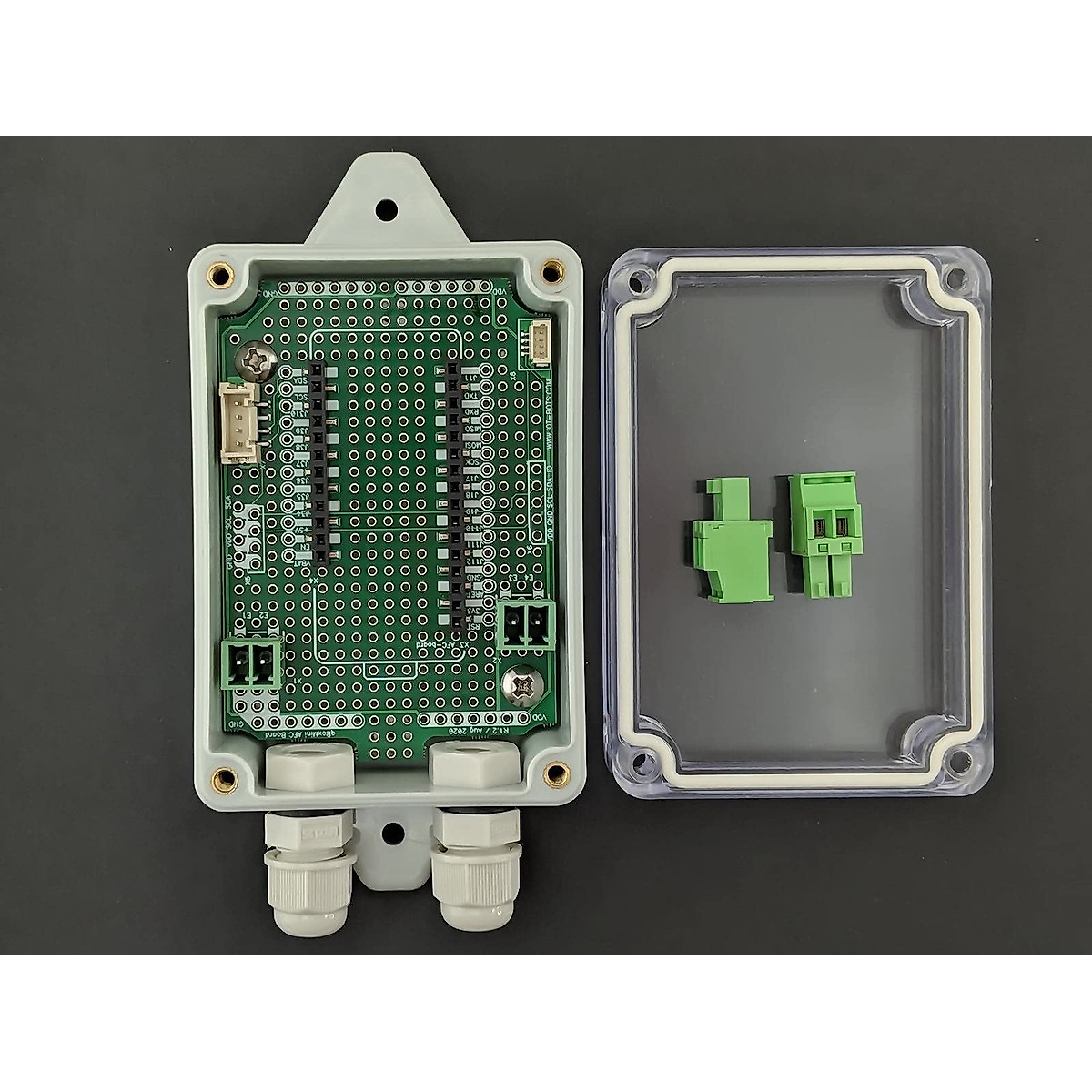 qBoxMini AFC DIY IOT Enclosure Kit (No SMA), IOT Enclosure for Feather ESP32 Cellular LoRa WiFi Arduino Board, Waterproof IP65 Enclosure with Glands, prototyping PCB and connectors Set