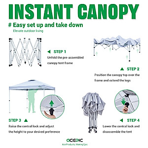 Acepic,10x10 Pop Up Canopy Tent,300D Silver-Coating Top,Pop Up Canopy Tent Instant Portable Shelter with 1-Button Push and Wheel Carry Bag, 8 Stakes and 4 Upgrade Heavy Duty Canopy Weights (White)
