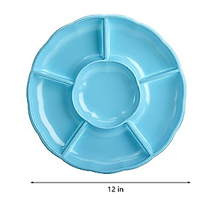 Frcctre 10 Pack 6 Sectional Round Plastic Appetizer Serving Platter, 12 Inch Disposable Divided Snack Serving Platter Food Platter Nut and Candy Serving Plate Veggie Fruit Dish Platter