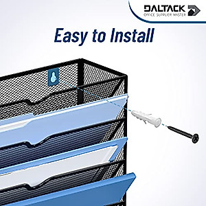 DALTACK Wall File Holder 6 Tier Hanging Wall File Organizer with Hooks, for Papers Mails Folders Clipboard Magazine Organization, for Office Home, Mesh Metal, Black