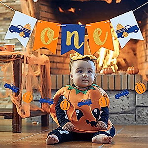 Pumpkin One Birthday Banner and Pumpkin Truck Birthday Garland Banner, Fall Harvest Themed First Birthday Banner Decorations, Thanksgiving Fall Pumpkin Themed 1st Birthday Party Decorations Supplies