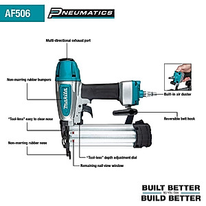 Makita MAC100QK1 Quiet Series 1/2 HP, 1 Gallon Compact, Oil-Free, Electric Air Compressor, and 18 Gauge Brad Nailer Combo Kit