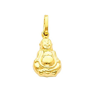 The World Jewelry Center 14k REAL Yellow Gold Buddha Pendant with 0.9mm Cable Chain Necklace - 18"