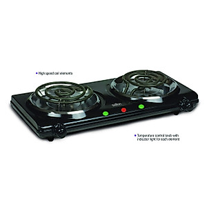 Salton Portable Double Cooktop, 3.45 lb, Black