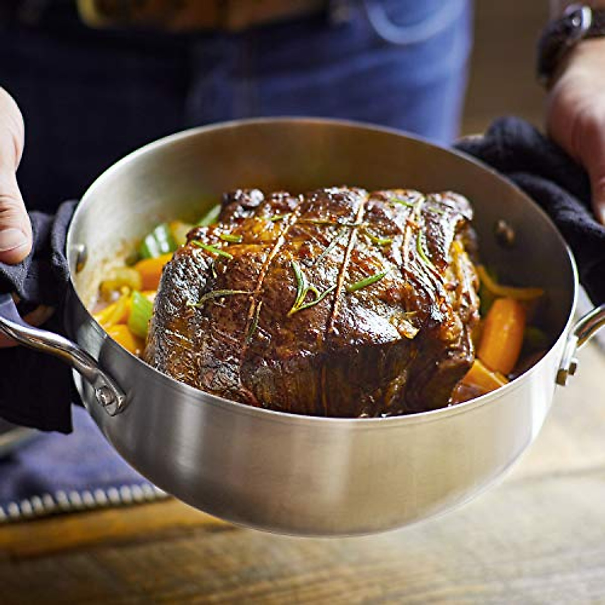 KitchenAid 3-Ply Base Brushed Stainless Steel Casserole Dish/Pan with Lid, 4 Quart