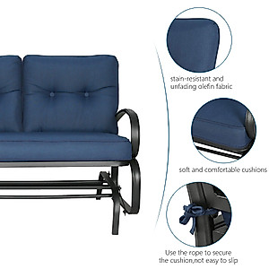 PATIO TREE 2-Seat Outdoor Swing Glider Bench, Rocking Patio Glider Loveseat Chair with Cushions, Navy