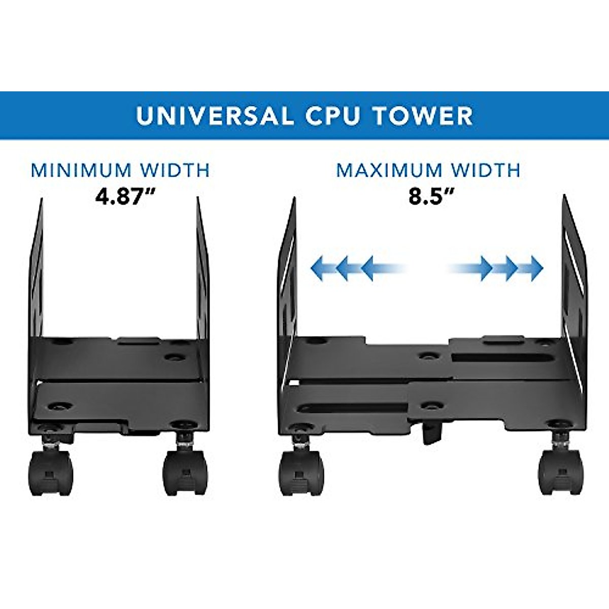 Mount-It! Rolling CPU Stand with Wheels, Heavy Duty Desktop Computer Tower Cart with Ventilation and Adjustable Width from 4.87 to 8.5 Inches, Steel