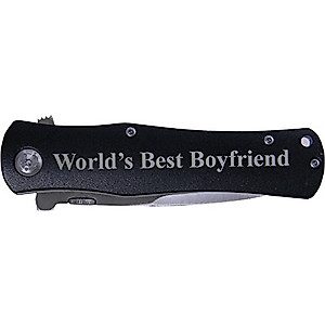 World's Best Boyfriend Folding Stainless Steel Pocket Knife, (Black Handle