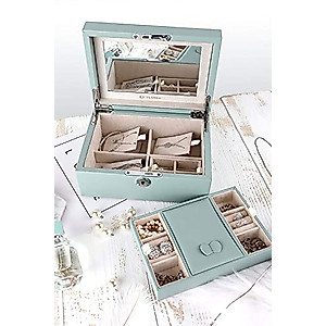 Vlando Lockable Jewelry Box, Two Tray Jewelries Collections Organizer, Girls Gift -Aqua Green