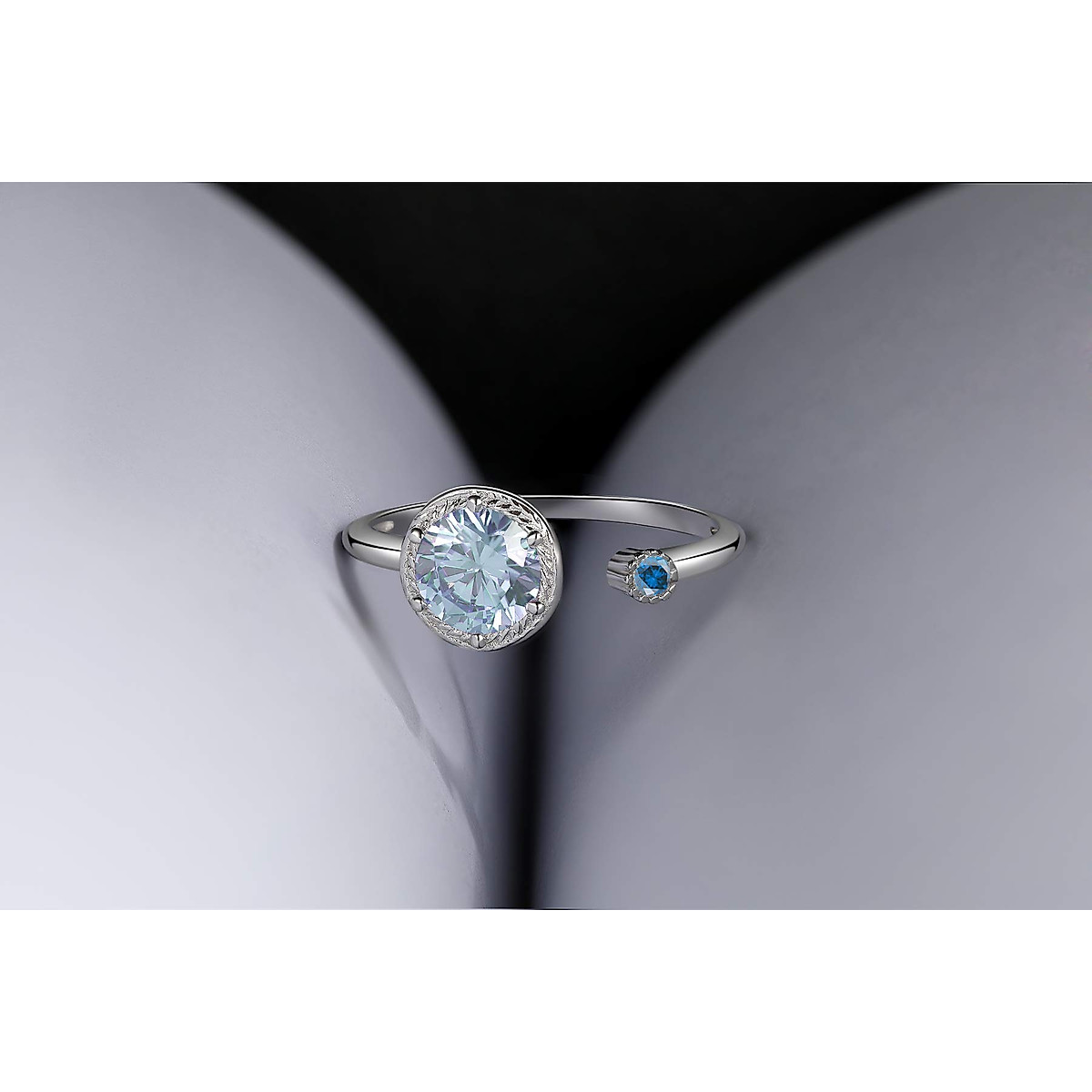 Presentski March Birthstone Rings for Women Sterling Silver CZ Blue Aquamarine Birthstone Adjustable Rings