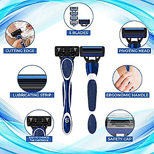 5 Blade Razors for Men with Dual Lubrication and Precision Trimmer Men's Shaving Razor with 4 Cartridge Refills