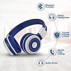 2 Pack of SIMOLIO Bluetooth Headphone for Teens, Kids Headphone with 75dB,85dB,94dB Volume Limited, Kids Bluetooth Headphone with Mic, On-Ear Headset with EVA Case (Mint+Grey)