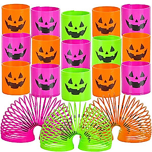 ArtCreativity Jack-O-Lantern Coil Springs, Set of 48, Plastic Pumpkin Coil Springs in Assorted Colors, Non-Candy Halloween Treats, Fun Party Favors, Goodie Bag Fillers for Kids