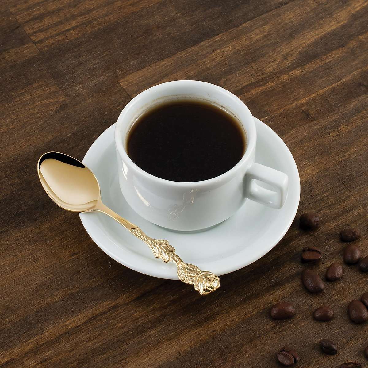 Fino Demi Spoon, Rose Design, Gold Plated Stainless Steel, Made in Japan