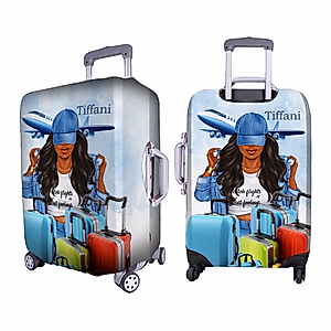 Jinniee Personalized Name Girl with Plane Luggage Cover Protector Travel Bag Covers Gift for Traveling Lovers Travel Luggage Cover 6, 18 inches-21 inches