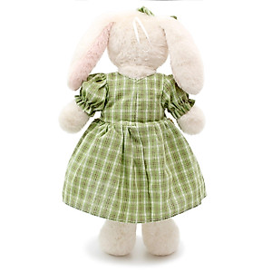 oits cute Small Soft Stuffed Animal Bunny Rabbit Plush Toy for Baby Girls 15inch (White Rabbit Wearing Green Plaid Dress)