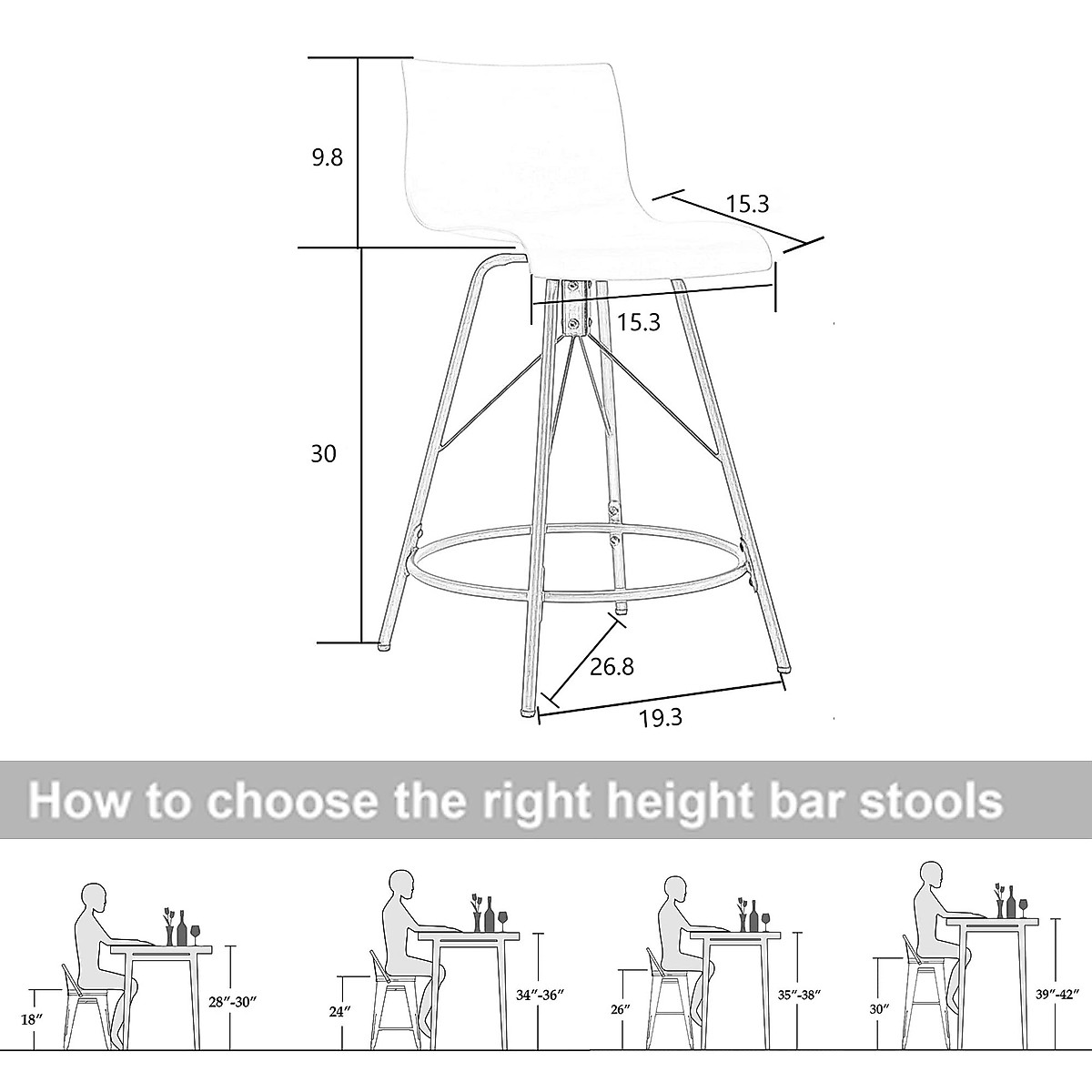 annjoe Swivel Bar Stools Metal Counter Height Stools Plastic Seat Chairs Set of 4 for Indoor Outdoor Home Kitchen Business (30" White)