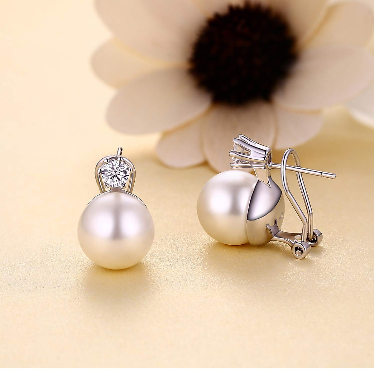 Pearl Stud Earrings Pearl Diamond Earrings for Women Pearl Stud Sterling Silver Pearl Earrings Dangle Silver Pearl Earrings for Women Han han Pearl Earrings Large Pearl Stud with Diamond 13MM
