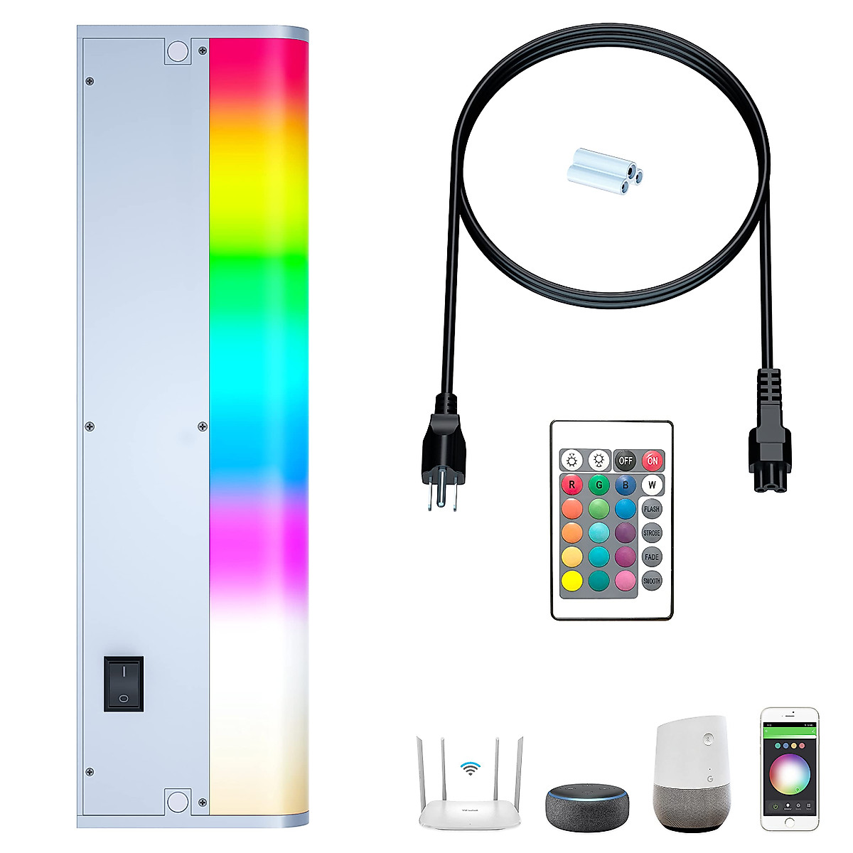 Hardwire Under Cabinet Lights Hardwired or Plug in Tasking Lighting White & RGB Color Changing Dimmable with Remote, Alexa, Google Enabled, Smart Under Counter Lighting Fixture for Kitchen (18 Inch)