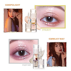 2PCS Flortte Liquid Glitter Eyeshadow, Korean Makeup Star Diamond Streamer Liquid Eyeshadow, Bling Pigmented Eye Makeup Sparkling Korean Eye Glitter, Easy to Apply Liquid Glitter Eyeshadow, Long Lasting Glitter Eyeliner Liquid Shimmer Eyeshadow (02+03)