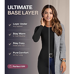 Thermajane Long Johns Thermal Underwear for Women Fleece Lined Base Layer Pajama Set Cold Weather (Large, Grey)