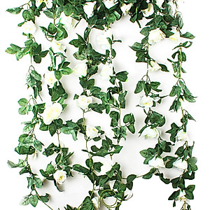 2 Pack of Artificial Rose Vine Flowers with Green Leaves, 15 Foot Fake Silk Rose Hanging Vine Flowers Garland Ivy Plants for Home Hotel Office Wedding Party Garden Craft Art Décor