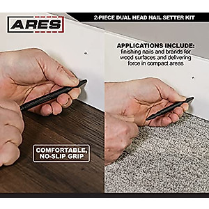ARES 10013 – 2-Piece Dual Head Nail Setter Kit – Features 1/32-Inch (#1), 1/16-Inch (#2), 3/32-Inch (#3), and 1/8-Inch (#4) Dual Head Designs – CNC-Precision Machined – 5000 PSI Striking Force