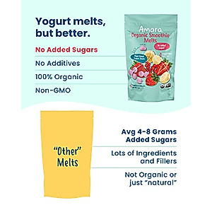 Amara Smoothie Melts - Mixed Red Berries - Baby Snacks Made With Fruits and Vegetables - Healthy Toddler Snacks For Your Kids Lunch Box - Organic Plant Based Yogurt Melts - 6 Resealable Bags