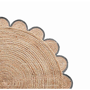 4x4, 5x5, 6x6,feet Natural Jute Scallop Round Rug, Floor Scalloped Edge Rug Braided Boho Eco Large Circular Handmade Area Rugs