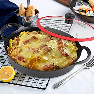 CAINFY Round Grill Pan with Lid, Nonstick Aluminum Stovetop Oven Griddle Grill Pan with Silicone Handles, 11.5 Inch, Dishwasher & Oven Safe