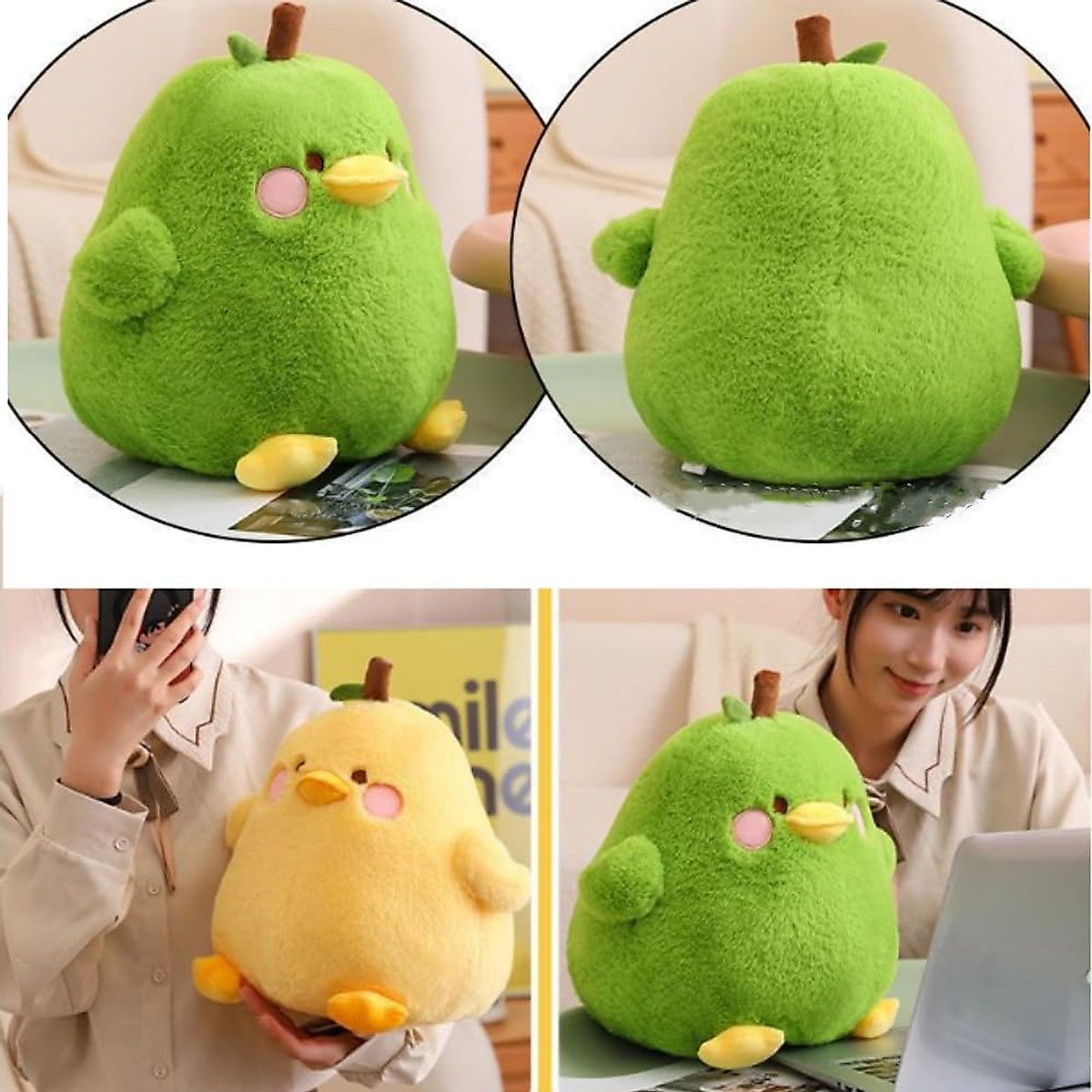 OUKEYI 8" /20cm Plush Yellow Duck Soft Stuffed Animal Toy,Cute Fruit Pear Duck Plush Pillow Duck Stuffed Animal Toy for Kids for Boys Girls Birthday Gift Party Sofa Decoration (yellow)