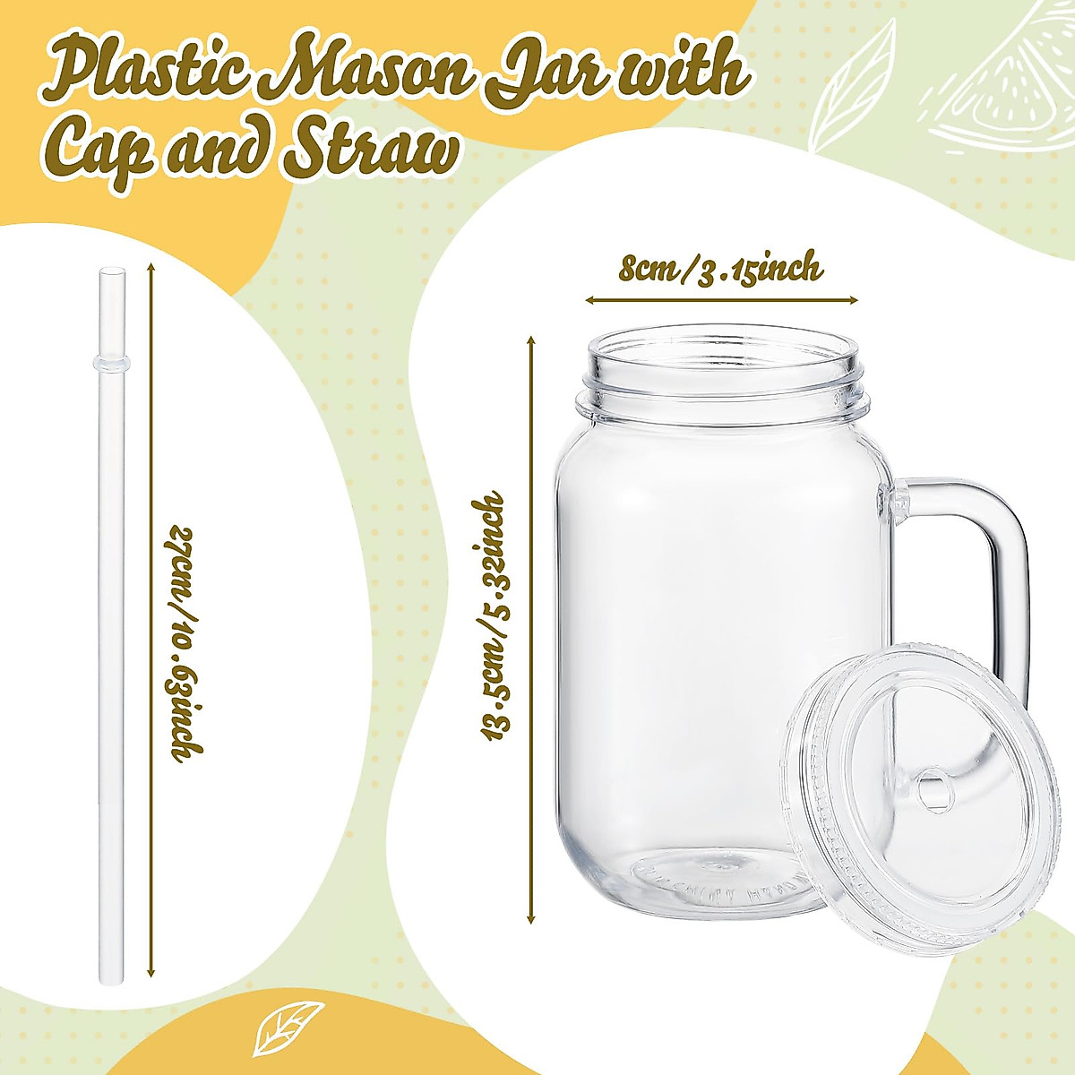 Maxdot 20 Pcs 18.6 oz Plastic Mason Jars with Lids and Straws Wide Regular Mouth Canning Jars Bulk Clear Drink Containers with Caps Juicing Bottles for Halloween Christmas Party Favor(Clear)
