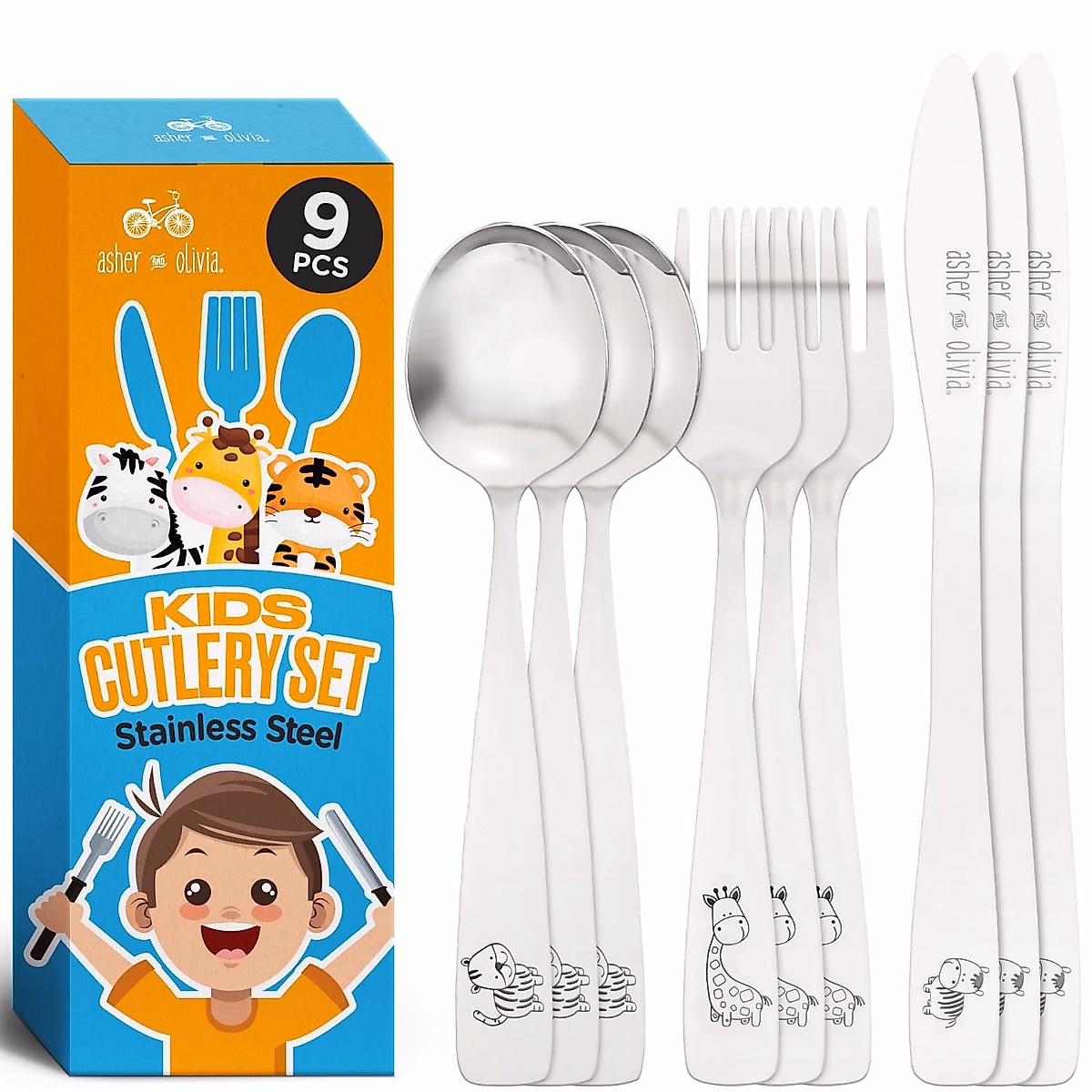 Kids and Toddler Utensils Silverware Set – 9-Piece Toddler Silverware Includes 3 Forks 3 Spoons and 3 Kid-Friendly Knives - kids Metal silverware Flatware Cutlery Set for Preschooler Baby Child