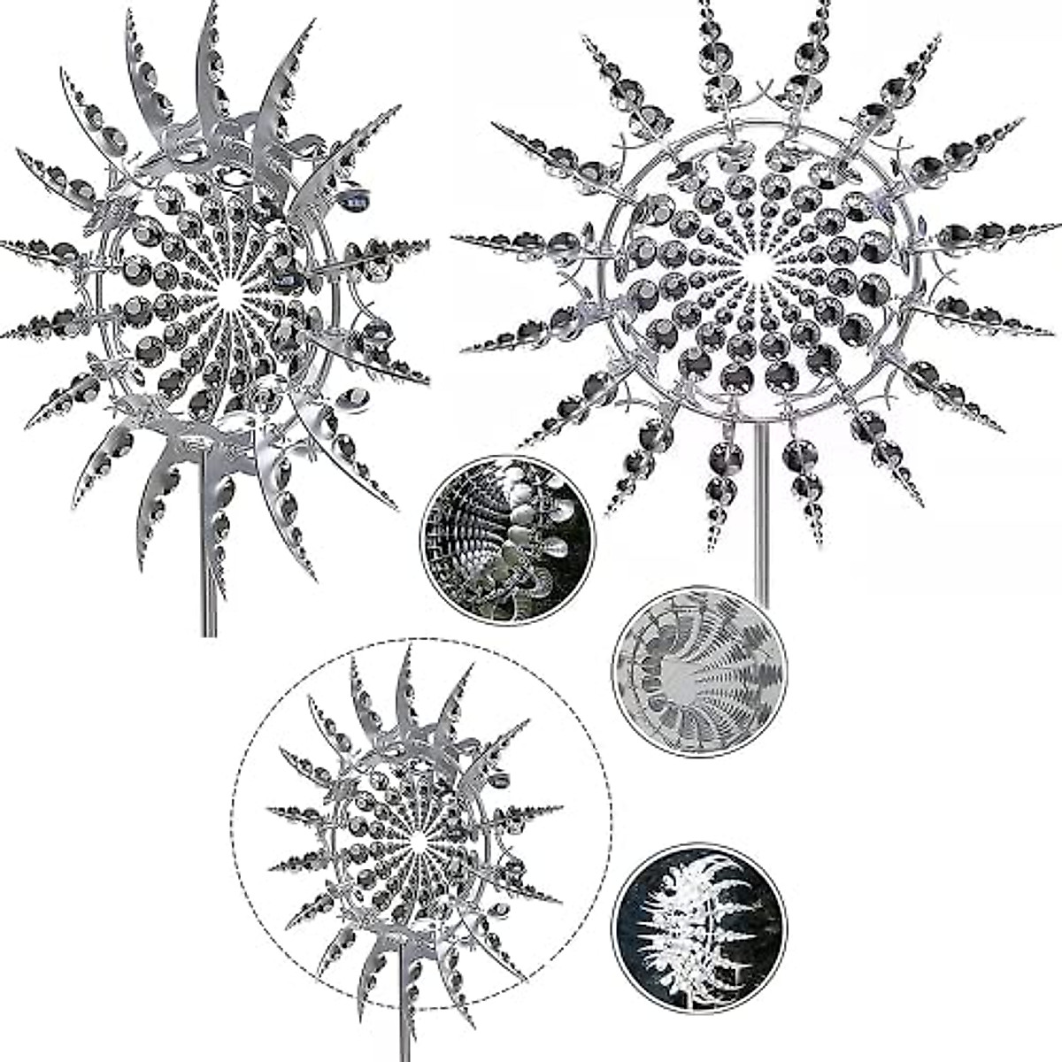 Magical Metal Windmill, 3D Wind Spinners, Windmills Wind Spinner for Yard and Garden, Wind Catchers Metal Outdoor Patio Decoration (Round-Sliver)