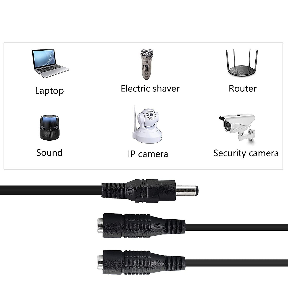 UpperFu DC Power Y Splitter Cable, 2 Pcs 5.5mm x 2.5mm 1 Male to 2 Female DC Power Extension Adapter Cable for CCTV Surveillance Cameras Surveillance Routers DVR Led Light Strips