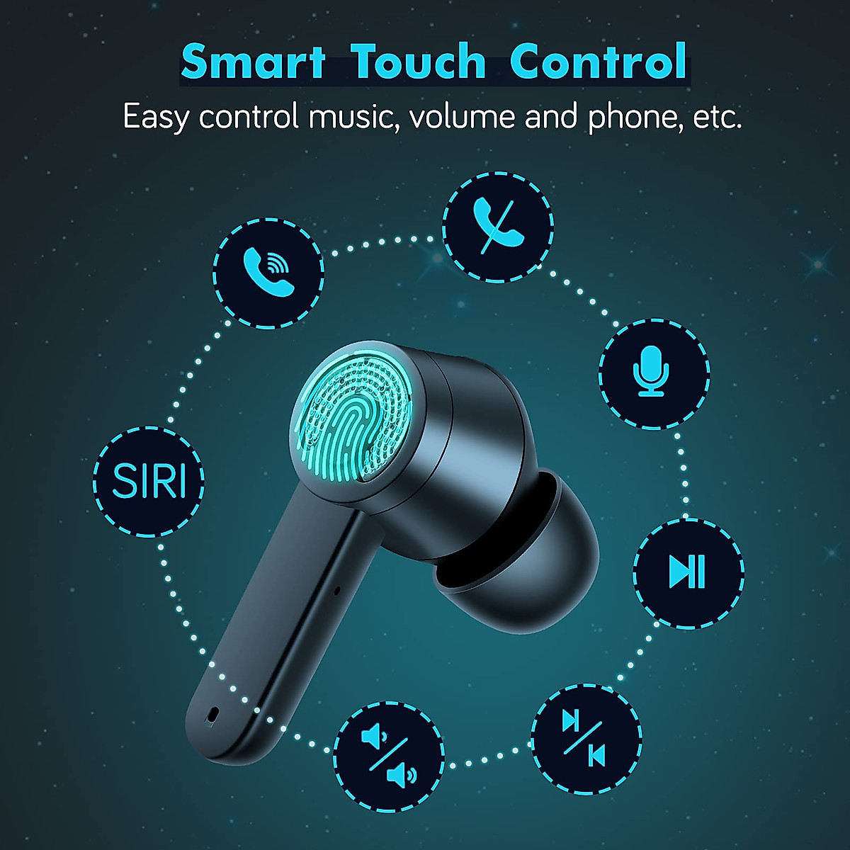 vinlley Bluetooth Headphones, True Wireless Earbuds, in Ear Running Earphones with Noise Cancelling Mic, Built-in Microphone, IPX7 Waterproof, Upgrade Wireless Headset for Laptop/Sports, ES06 Black