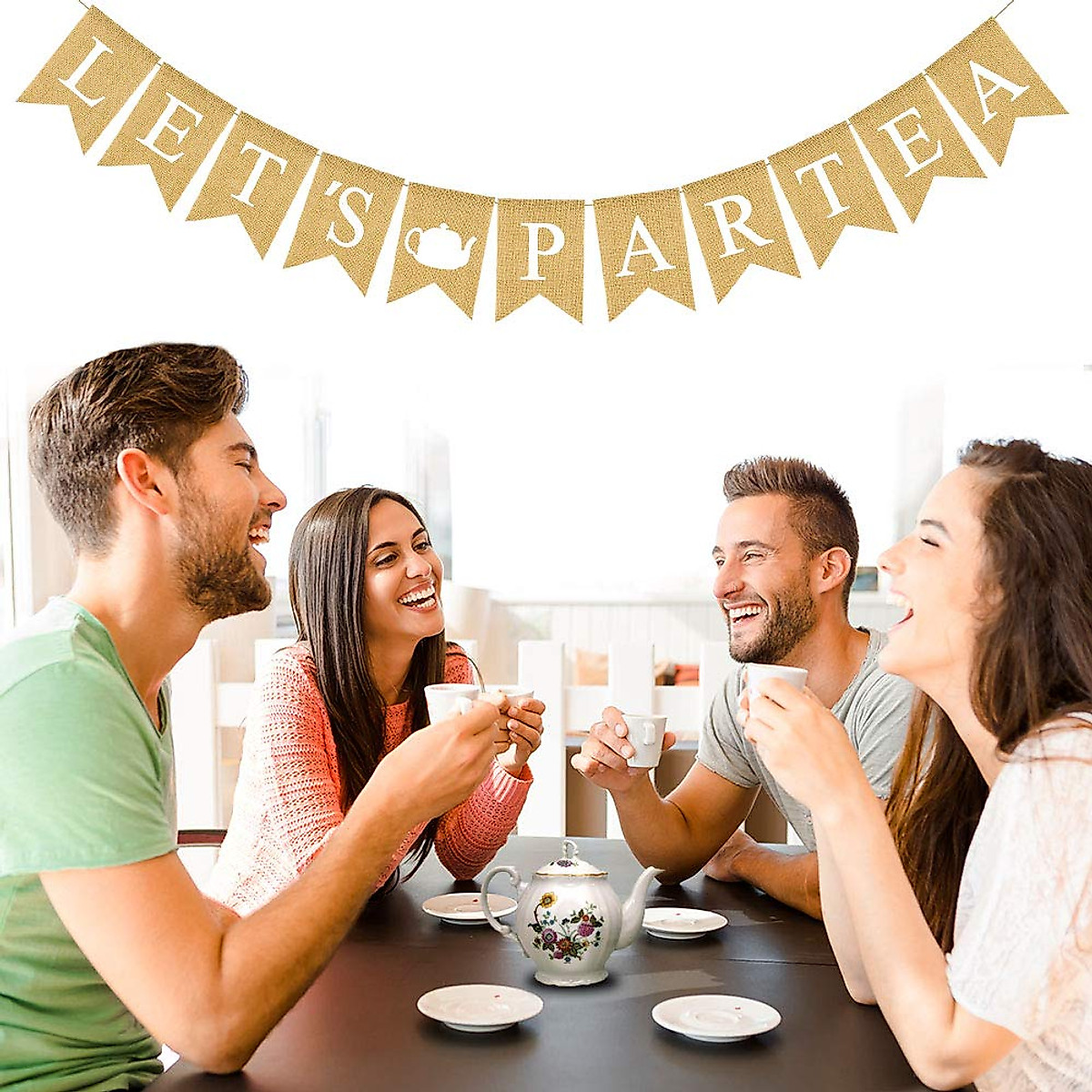 Rainlemon Jute Burlap Let's Partea Banner Tea Themed Baby Shower Birthday Party Bridal Shower Garland Decoration